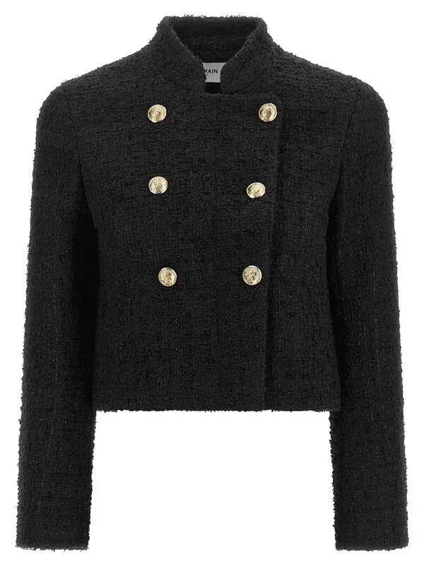 Balmain Double-breasted Tweed Jacket - Black
