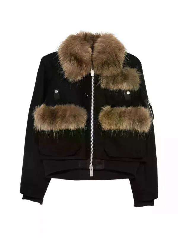 Sacai Faux-fur Trim Wool Jacket - Black