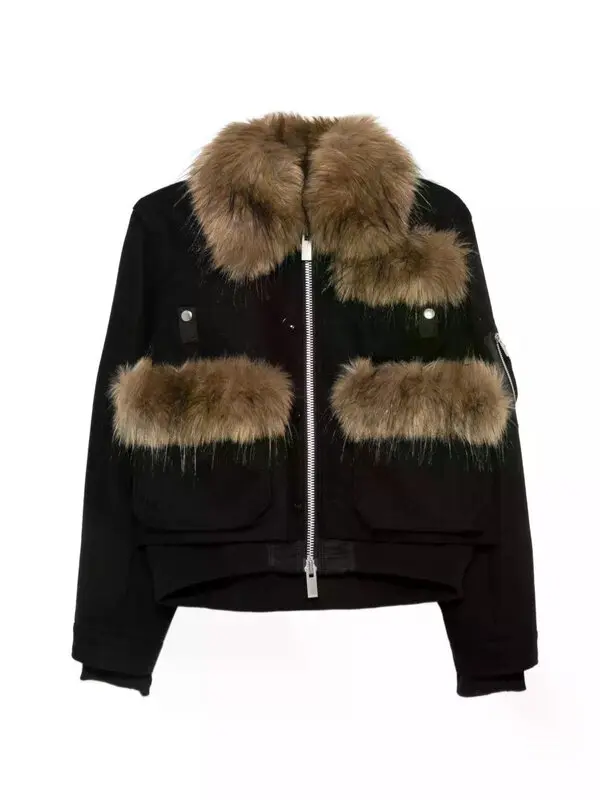 Sacai Faux-fur Trimmed Wool Jacket - Black