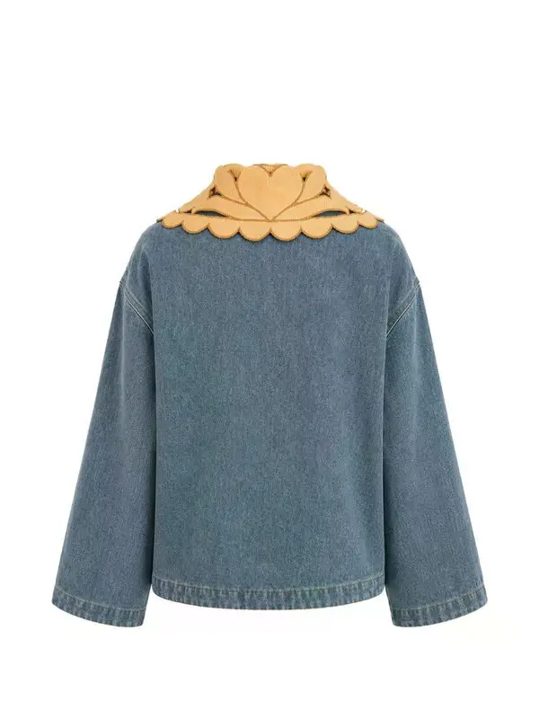 Farm Rio Barn Heart-cutout Denim Jacket With Corduroy Collar - Blue