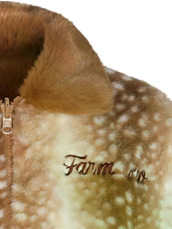 Farm Rio Embroidered Bird Faux Fur Jacket
