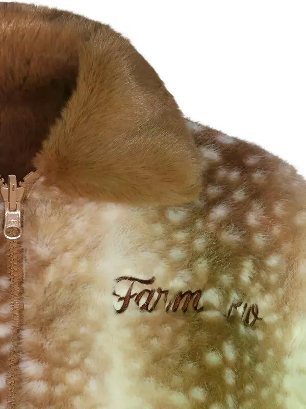 Farm Rio Embroidered Bird Faux Fur Jacket