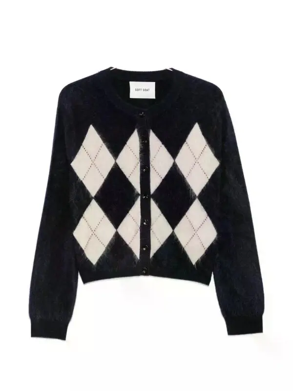Soft Goat Argyle Cashmere Cardigan - Blue