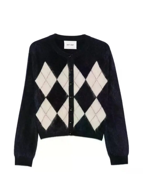 Soft Goat Argyle Cashmere Cardigan - Blue