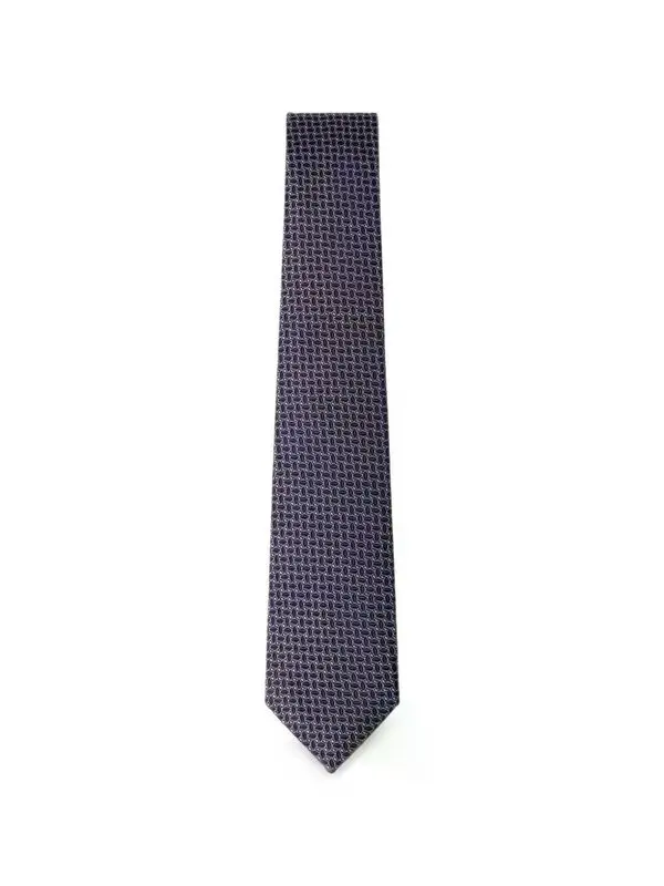 HACKETT  Geometric Pattern Silk Neck Tie - Blue