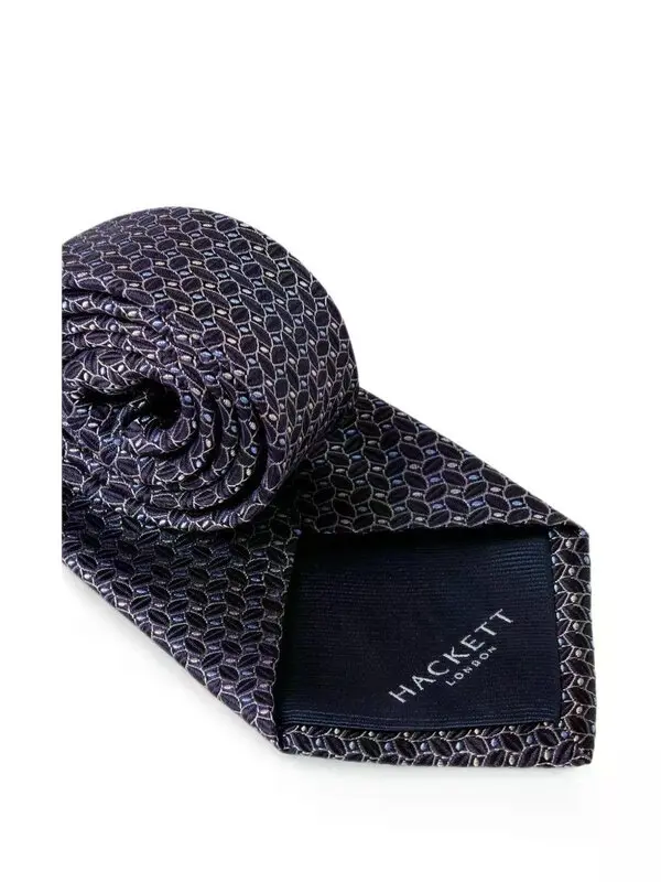 HACKETT  Geometric Pattern Silk Neck Tie - Blue