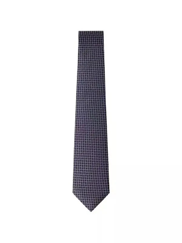 HACKETT  Geometric Pattern Silk Neck Tie - Blue