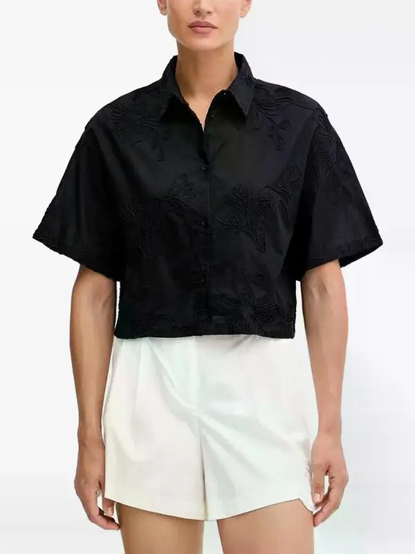 BENETTON Embroidered Cropped Shirt - Black