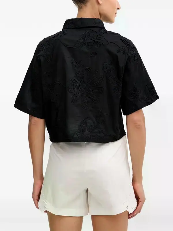 BENETTON Embroidered Cropped Shirt - Black