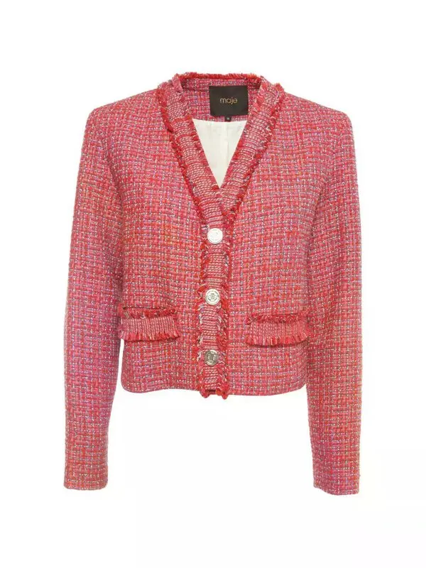 Maje Tweed Cropped Jacket With Fringe Trim
