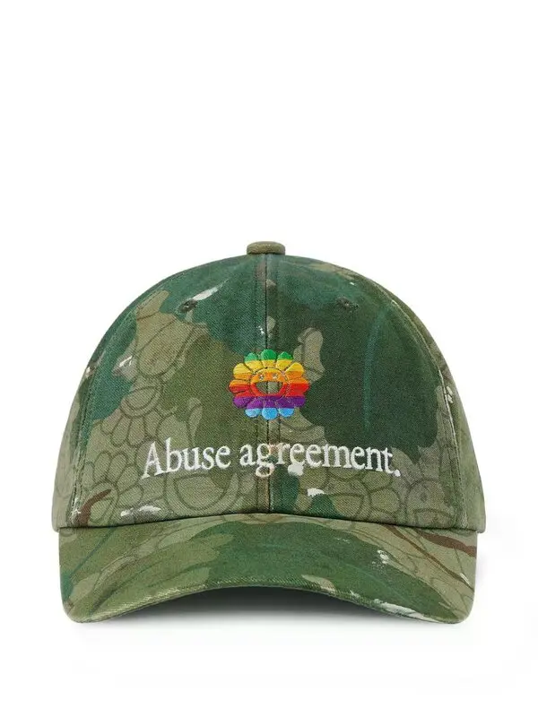 TAKASHI MURAKAMI Camouflage Print Embroidered Flower Cap - Green