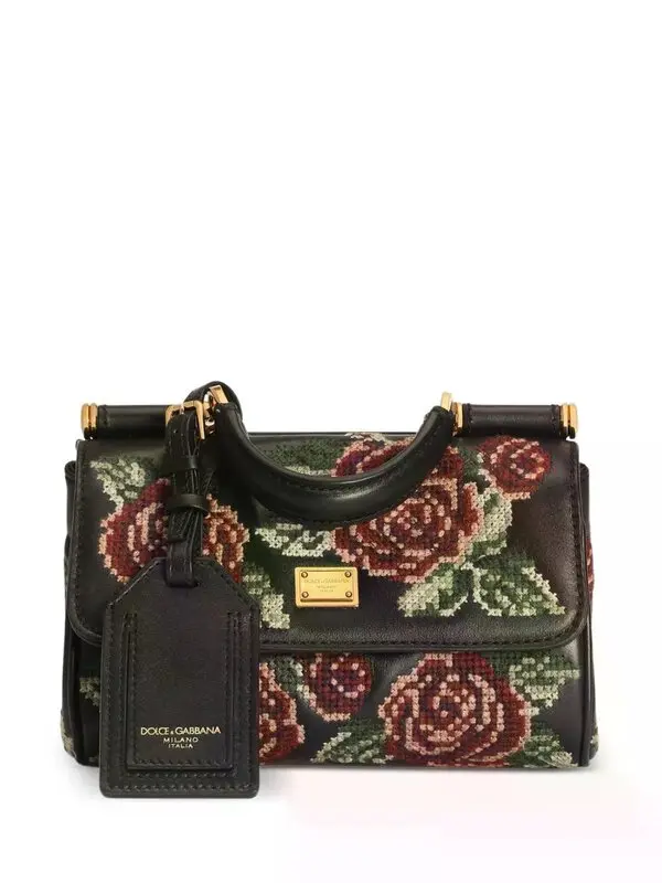 Dolce & Gabbana Mini My Sicily Floral-print Leather Handbag - Black