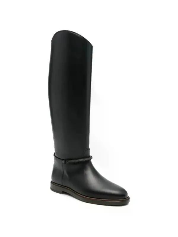 Brunello Cucinelli Monili-chain Leather Boots - Black