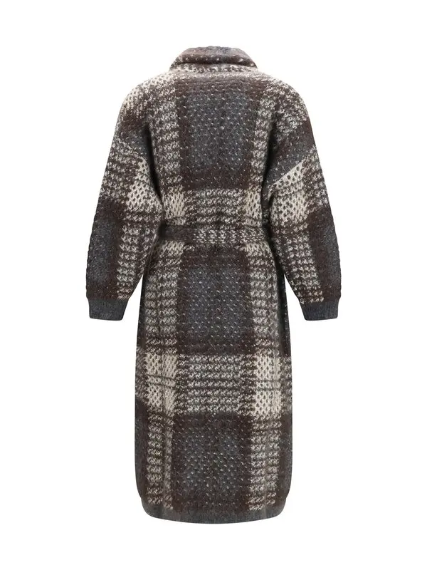 Brunello Cucinelli Macrocheck Mohair Blend Coat With Belt