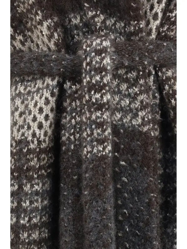 Brunello Cucinelli Macrocheck Mohair Blend Coat With Belt