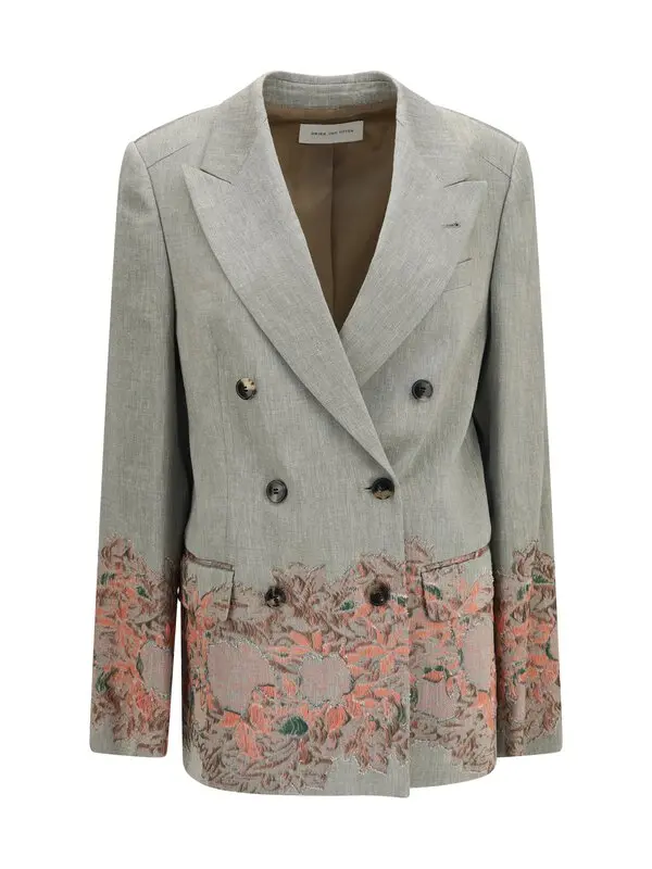 Dries Van Noten Double-breasted Embroidered Blazer - Gray