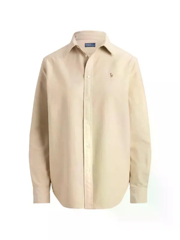 Polo Ralph Lauren Beige Cotton Polo Pony Motif Button-down Shirt