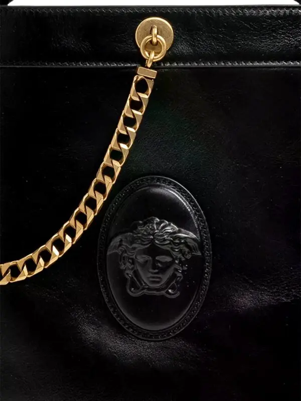 Versace Pivot Small Leather Bucket Bag With Medusa Cameo - Black