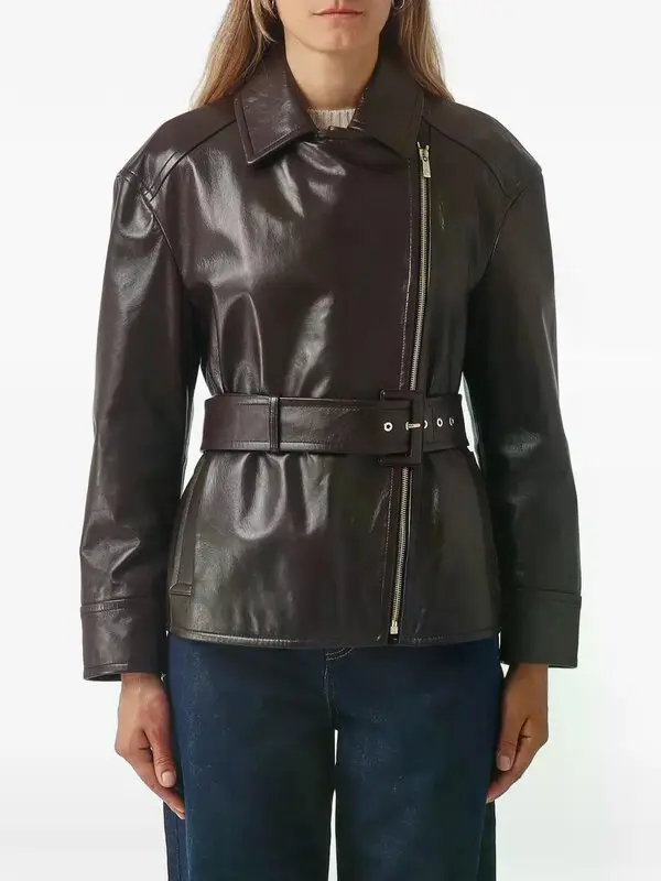 Max Mara Belted Leather Jacket - Brown