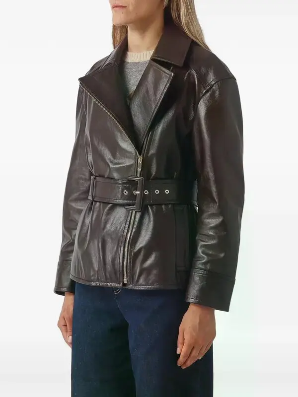 Max Mara Belted Leather Jacket - Brown