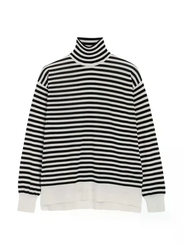 AMI Paris Sailor Striped Wool And Silk Turtleneck Sweater - Black