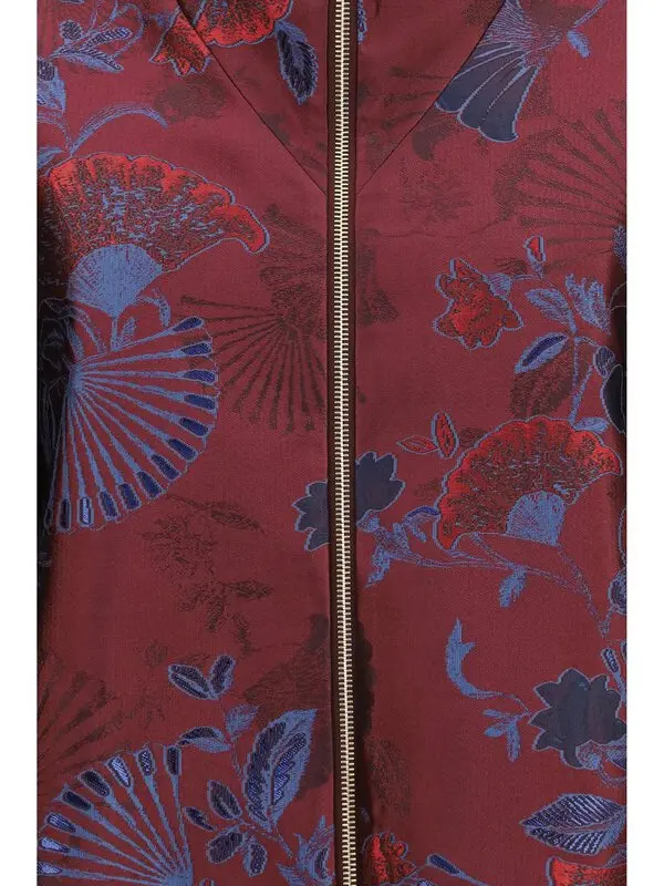 Giorgio Armani Silk-blend Jacquard Ginkgo Motif Zip-up Jacket - Multicolor