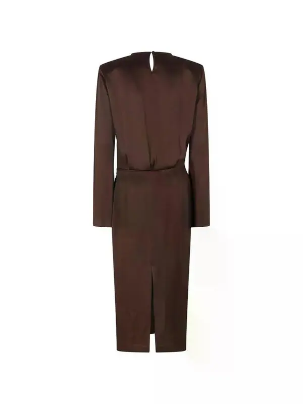 Federica Tosi Padded Shoulder Satin Midi Dress - Brown