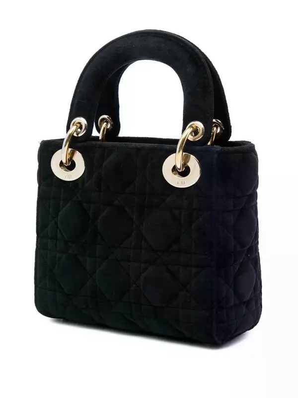 Dior 2019 Mini Velvet Cannage Lady Satchel - Black