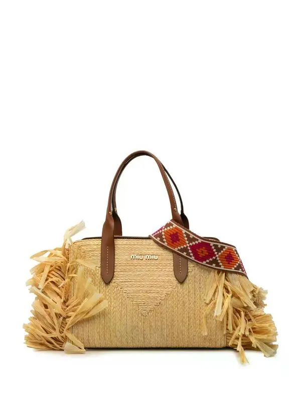 Miu Miu 2010-2026 Raffia Straw Fringe Satchel - Neutrals