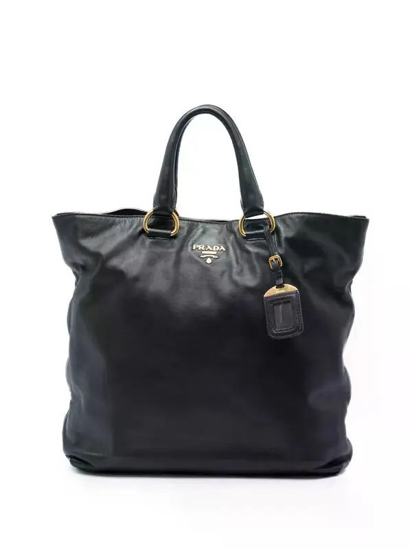 Prada 2000-2013 Soft Calf Open Convertible Tote Satchel - Black