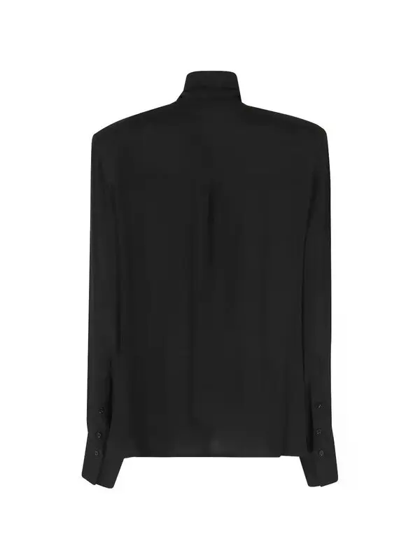 Federica Tosi Long Sleeve V-neck Blouse With Bow Detail - Black