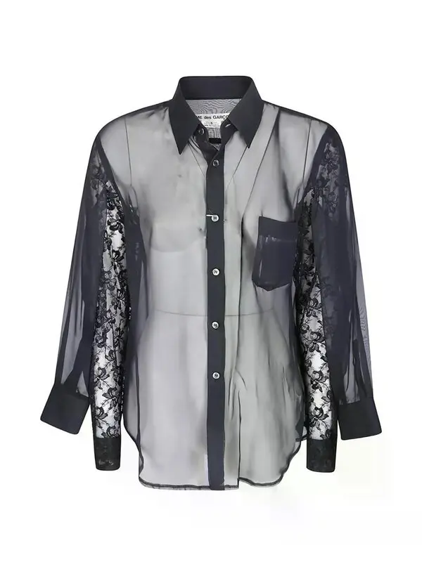 Comme Des Garçons Lace-panelled Sheer Blouse - Black