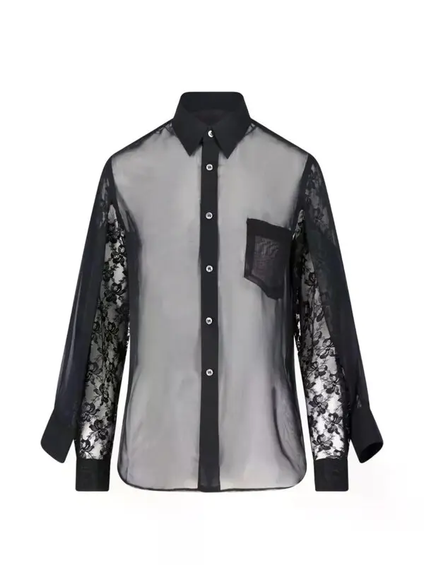Comme Des Garçons Sheer Lace-panelled Blouse - Black