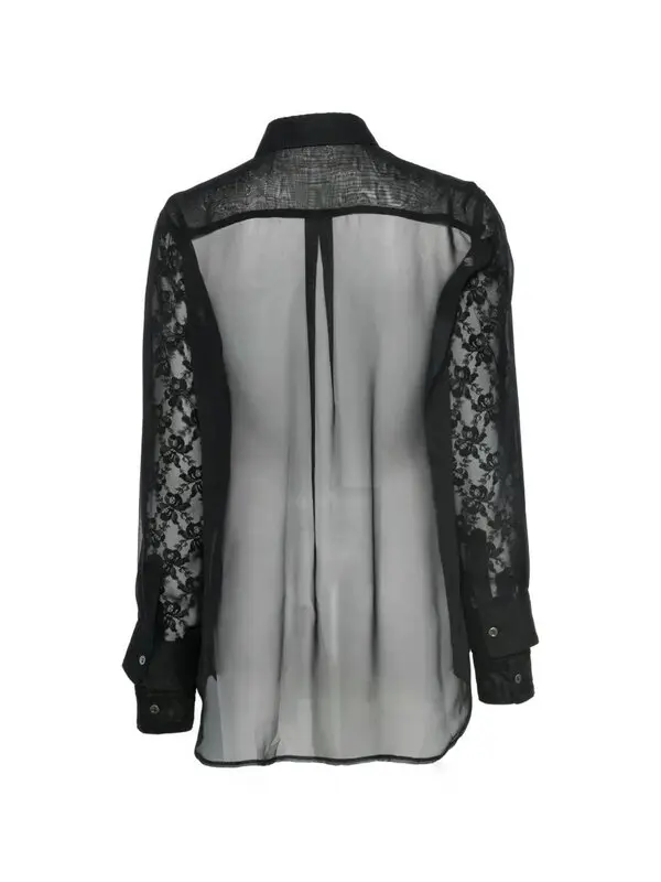 Comme Des Garçons Sheer Lace-panelled Blouse - Black