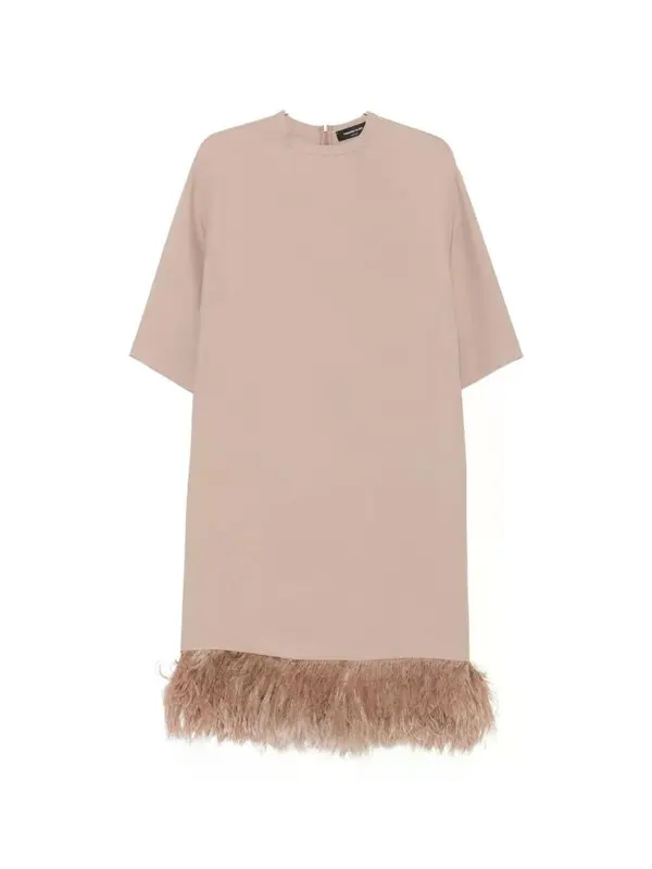 Fabiana Filippi Feather-trim High Neck Short Sleeve Dress