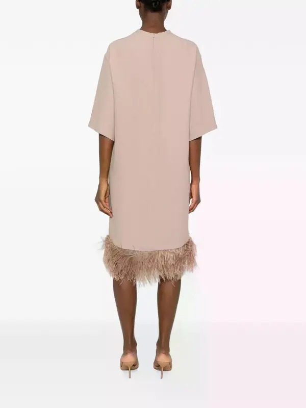 Fabiana Filippi Feather-trim High Neck Short Sleeve Dress