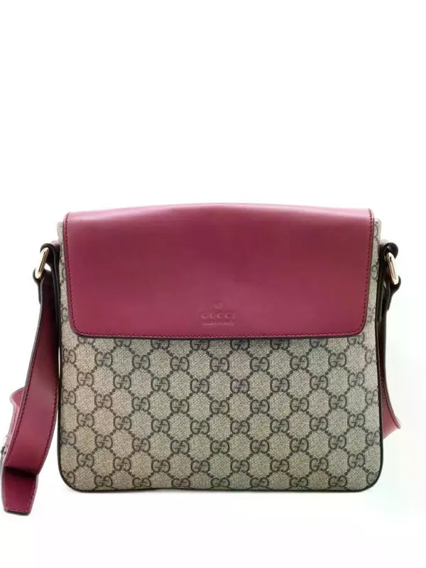 Gucci Flap Messenger Bag Gg Coated Canvas With Leather Medium Crossbody Bag - Pink