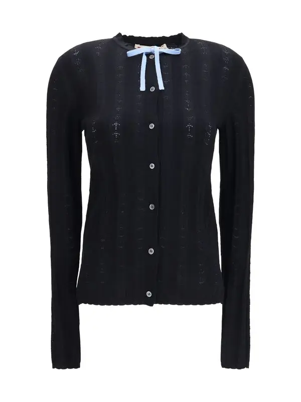Marni Wool And Silk Cardigan With Bow - Black