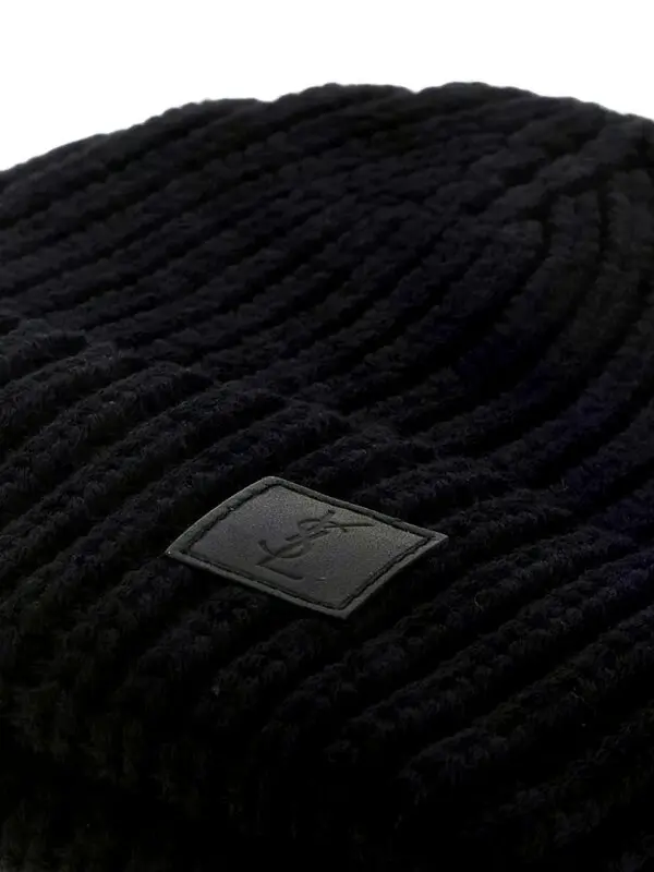 Saint Laurent Ribbed-knit Logo-patch Beanie Hat