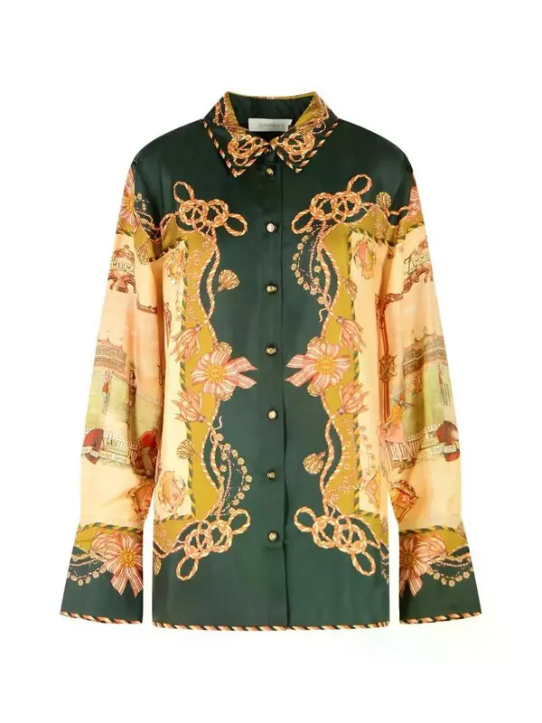 Zimmermann Valiant Graphic-print Silk Shirt - Green