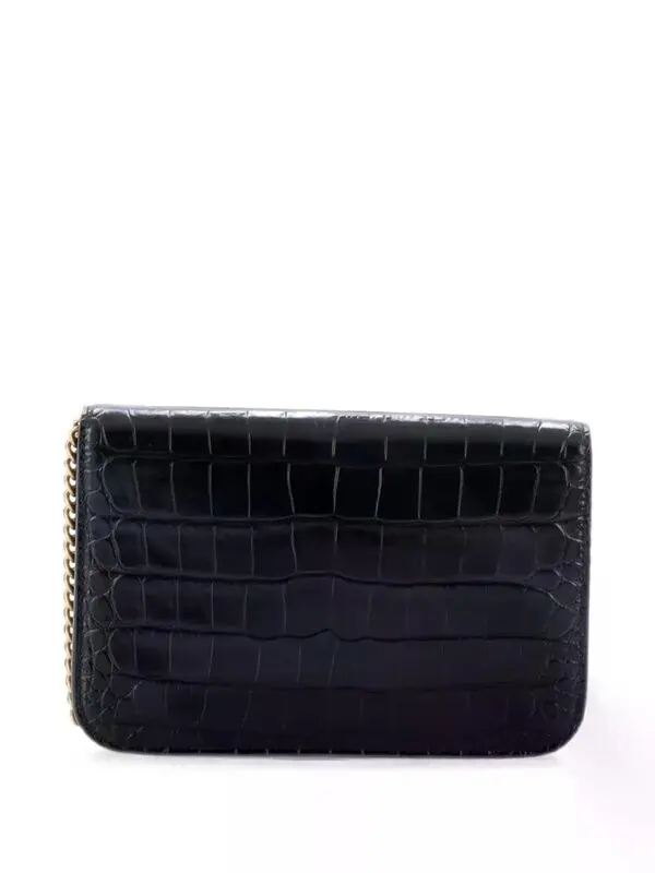 Balenciaga B Dot Wallet On Chain Crocodile Embossed Leather Crossbody Bag - Black