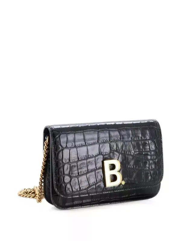 Balenciaga B Dot Wallet On Chain Crocodile Embossed Leather Crossbody Bag - Black