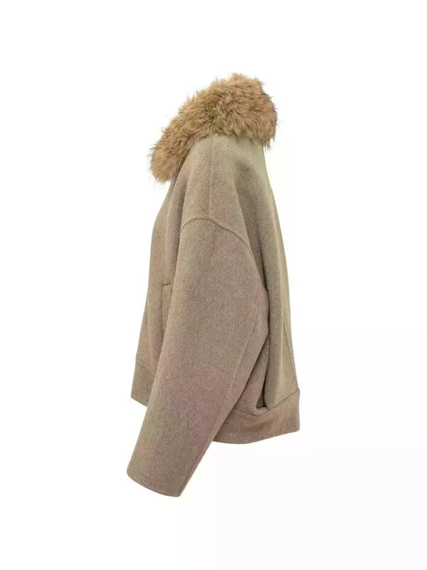 AVA ADORE Faux-fur Collar Button-up Jacket - Neutrals