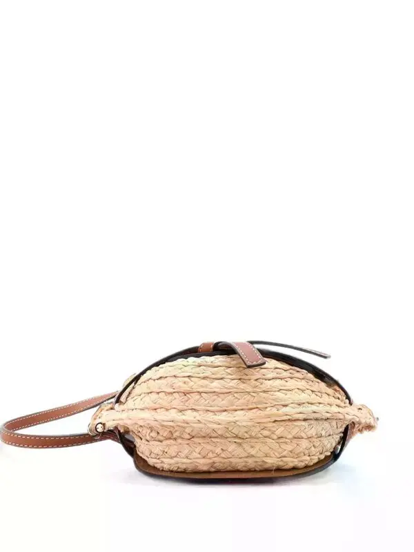 Loewe Gate Leather Shoulder Leather With Raffia Mini Crossbody Bag - Brown