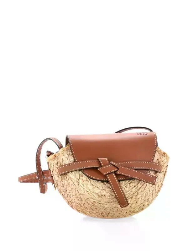 Loewe Gate Leather Shoulder Leather With Raffia Mini Crossbody Bag