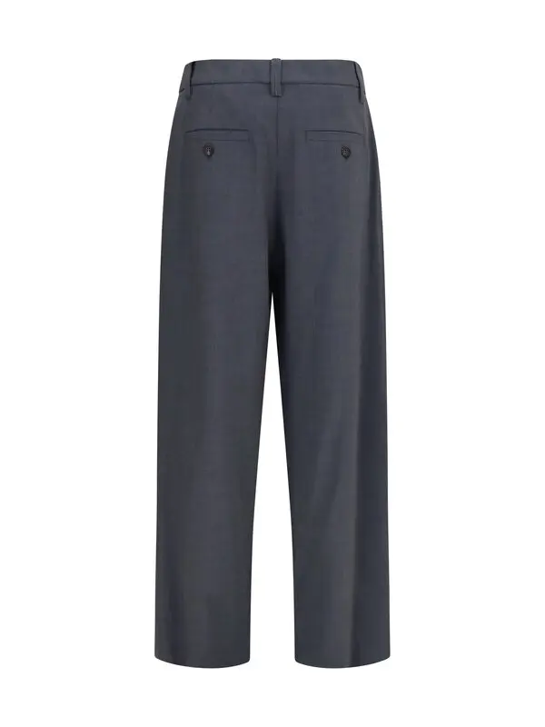 Brunello Cucinelli Tropical Wool Tailored Pants With Monili Detail - Gray