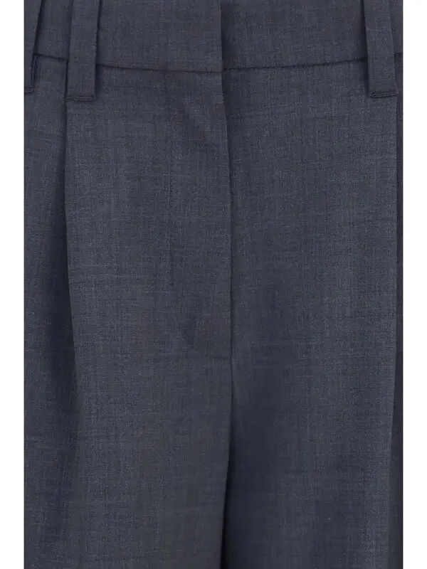 Brunello Cucinelli Tropical Wool Tailored Pants With Monili Detail - Gray