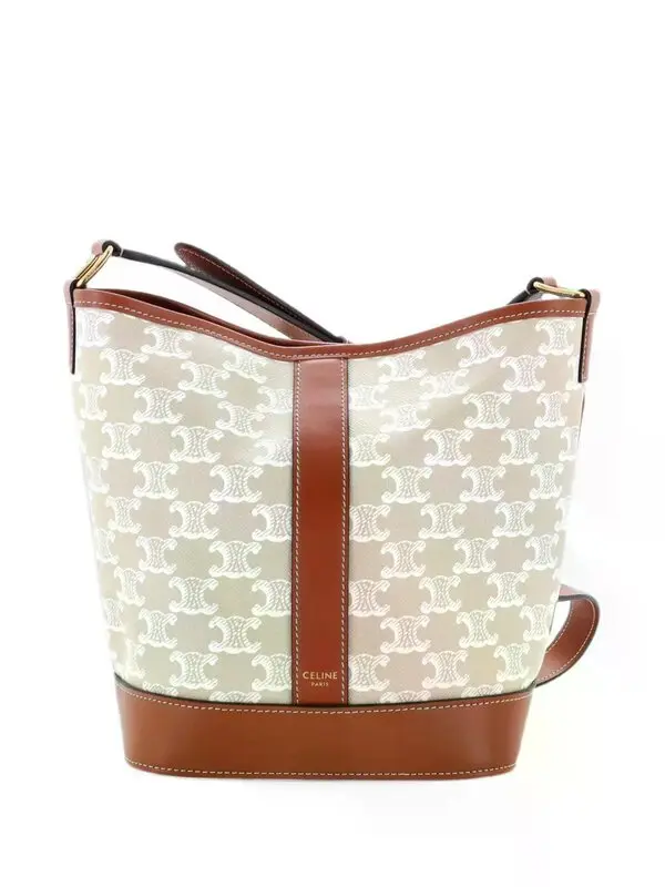 Celine Triomphe Coated Canvas Small Bucket Bag - Brown