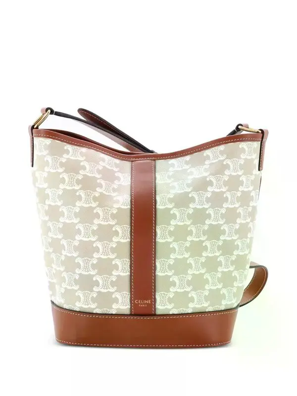 Celine Triomphe Coated Canvas Small Bucket Bag - Brown