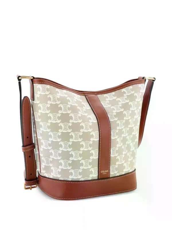 Celine Triomphe Coated Canvas Small Bucket Bag - Brown